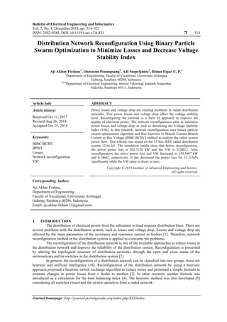 Distribution Network Reconfiguration Using Binary Particle Swarm Optimization to Minimize Losses ...