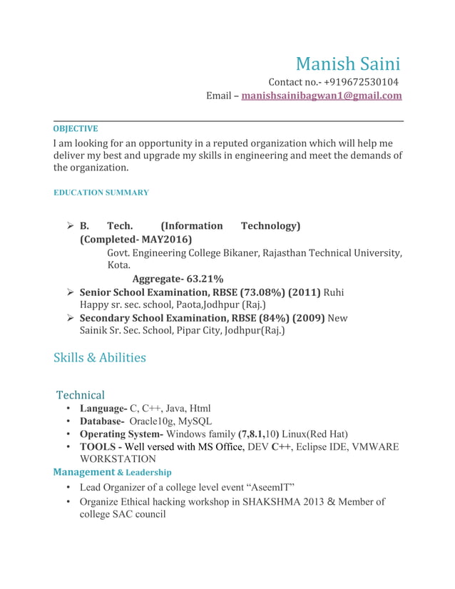 Manish Saini resume | PDF Manish Saini resume | PDF