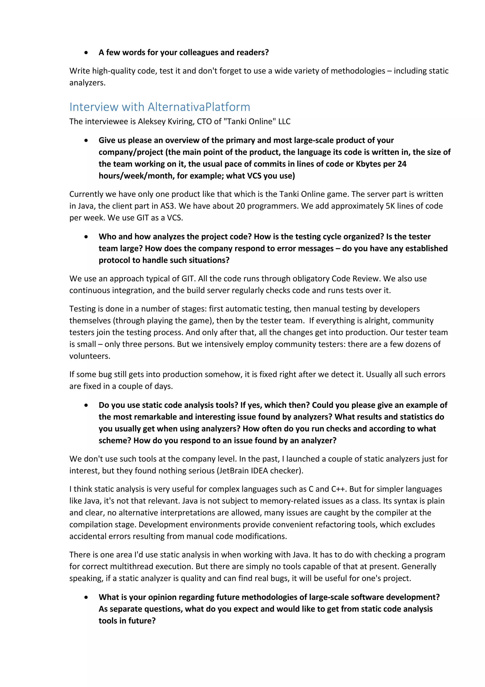 Three Interviews About Static Code Analyzers | PDF | Web Development | Internet