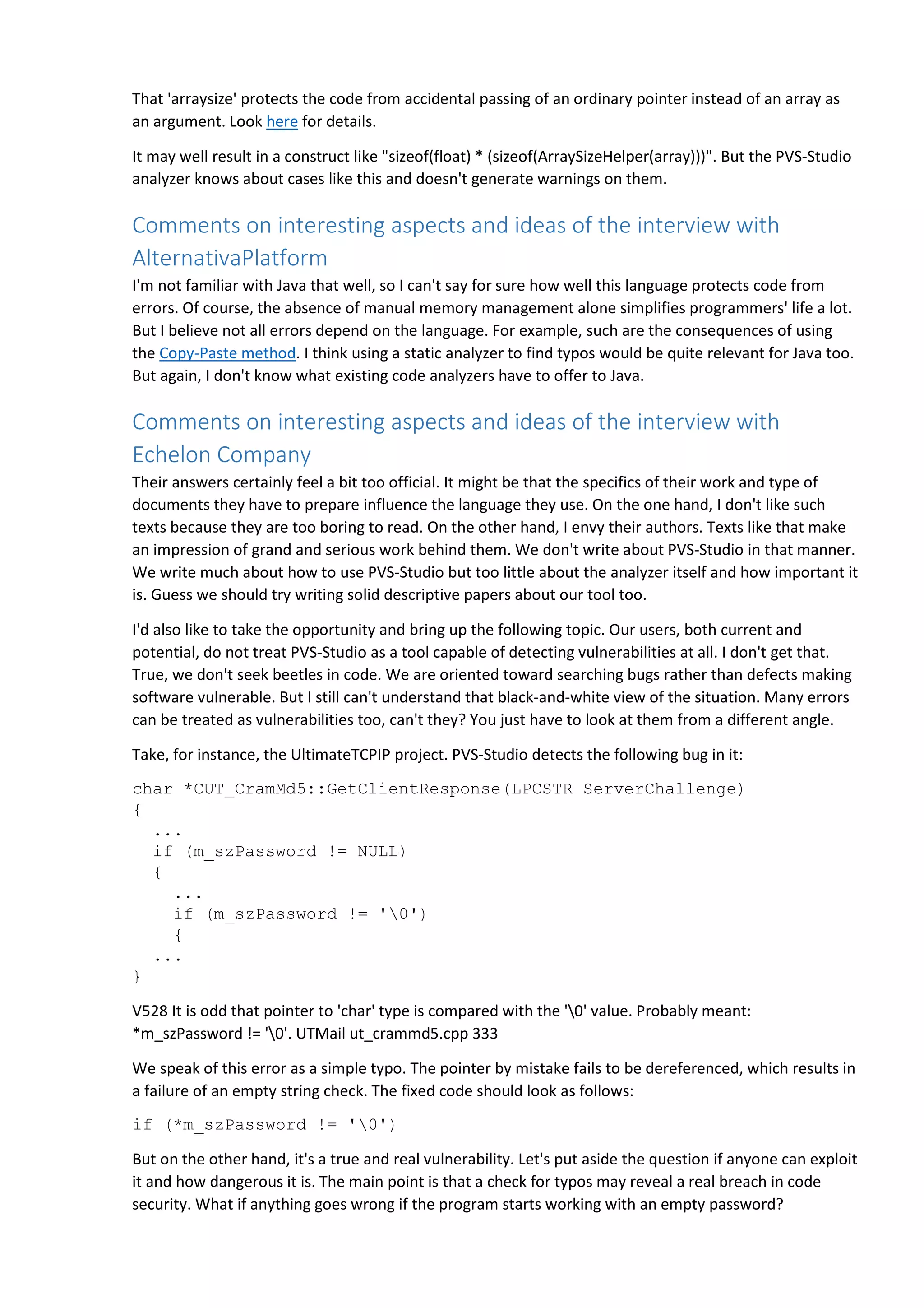 A Bonus to the "Three Interviews About Static Analyzers" Article, or Interview Four | PDF