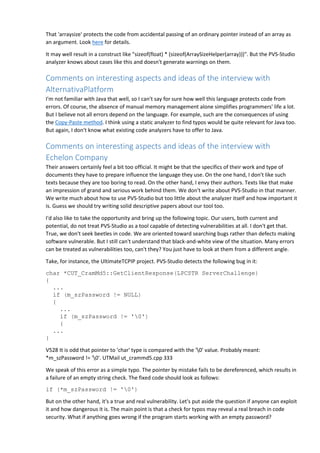 A Bonus to the "Three Interviews About Static Analyzers" Article, or Interview Four | PDF