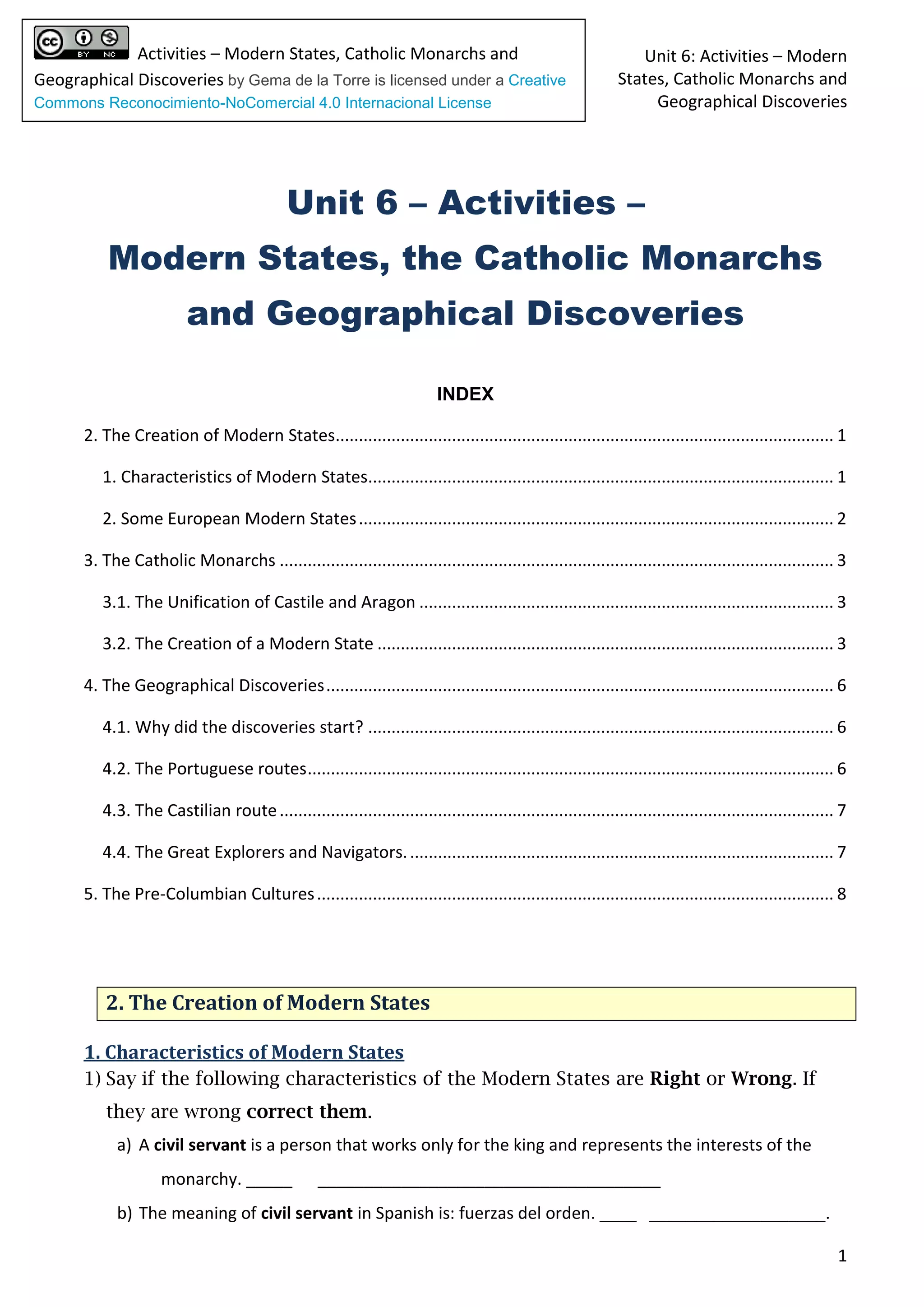 Unit 6 - Activities - Modern States, Catholic Monarchs and Geographical ...