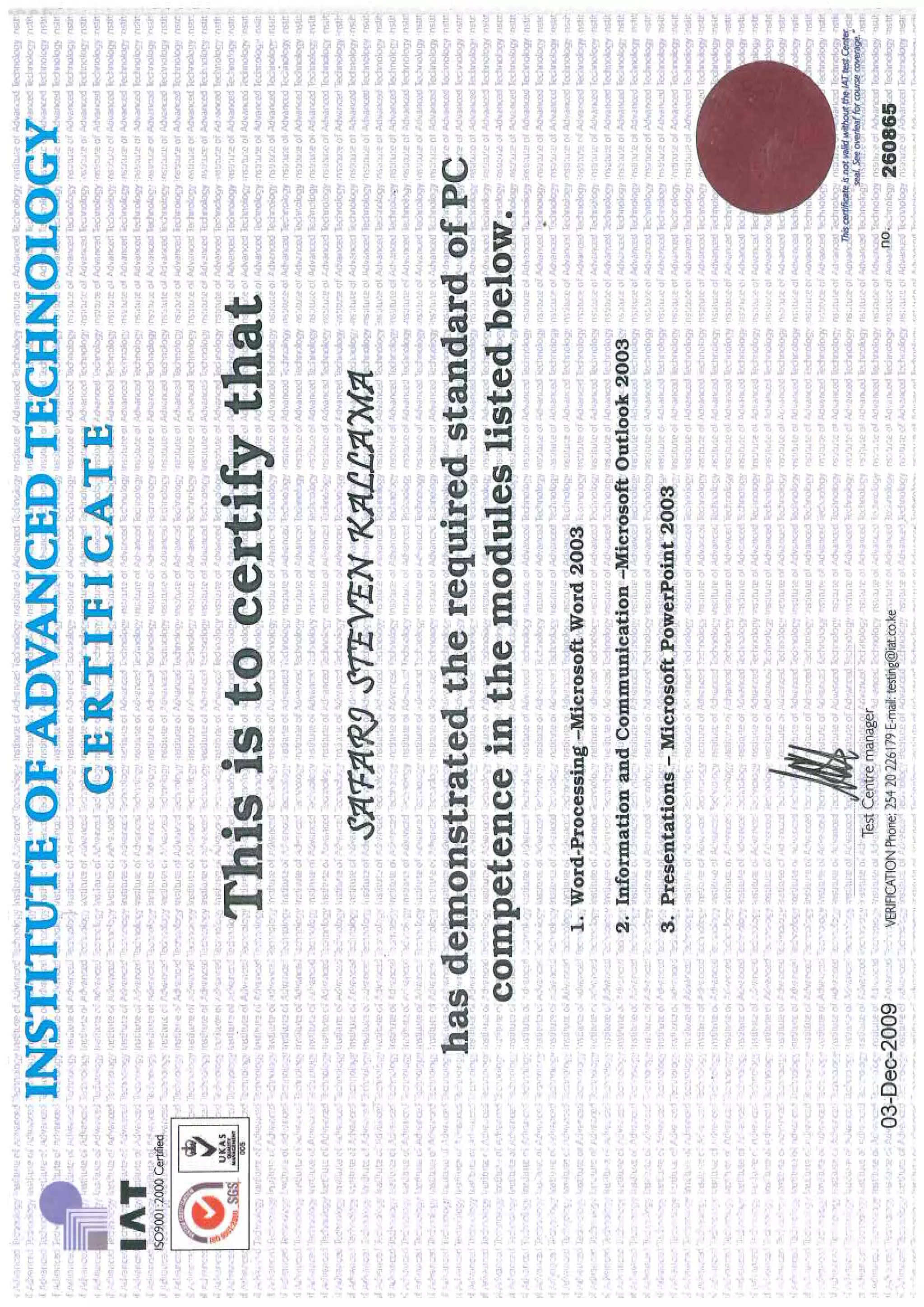 IAT certificate 1 | PDF