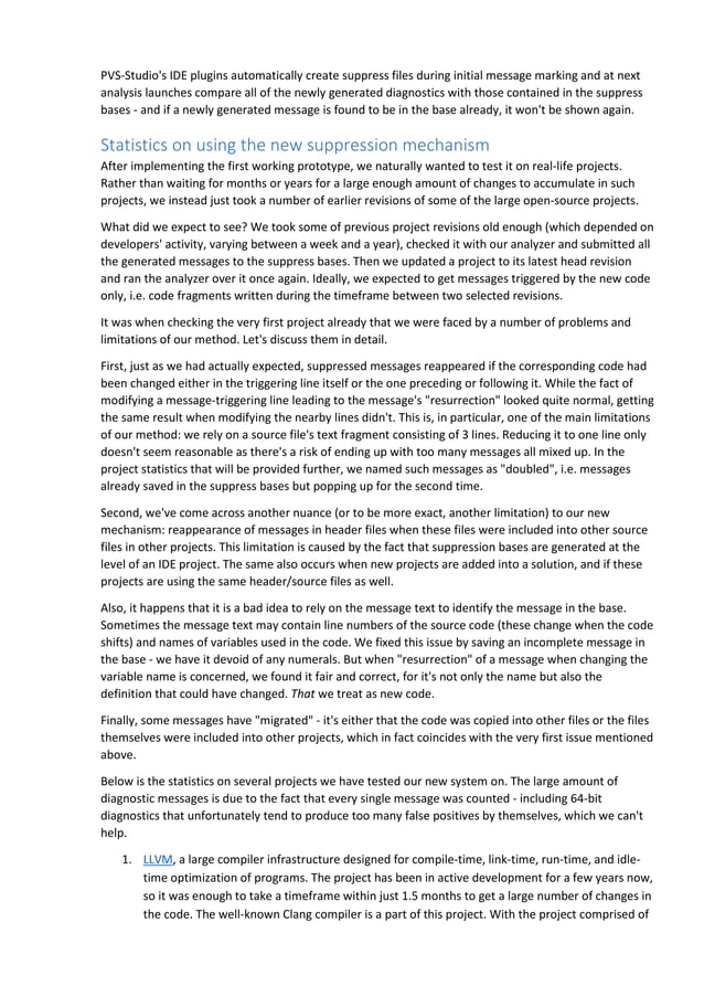 PVS-Studio's New Message Suppression Mechanism | PDF | Web Development | Internet
