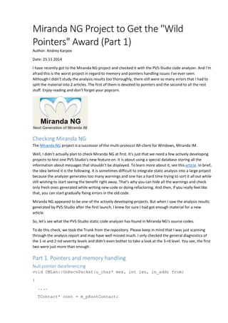 Miranda NG Project to Get the "Wild Pointers" Award (Part 1) | PDF