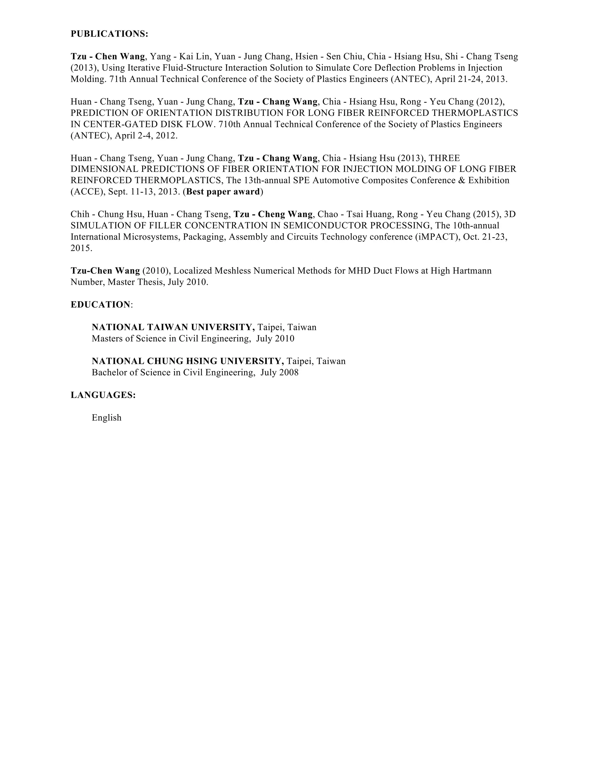 Resume Tzu-Chen Wang | PDF