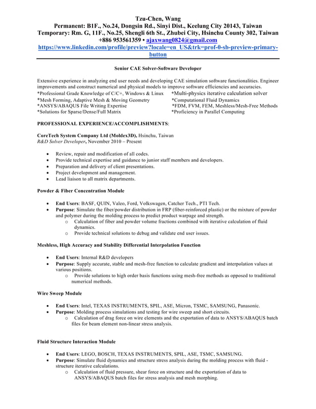 Resume Tzu-Chen Wang | PDF