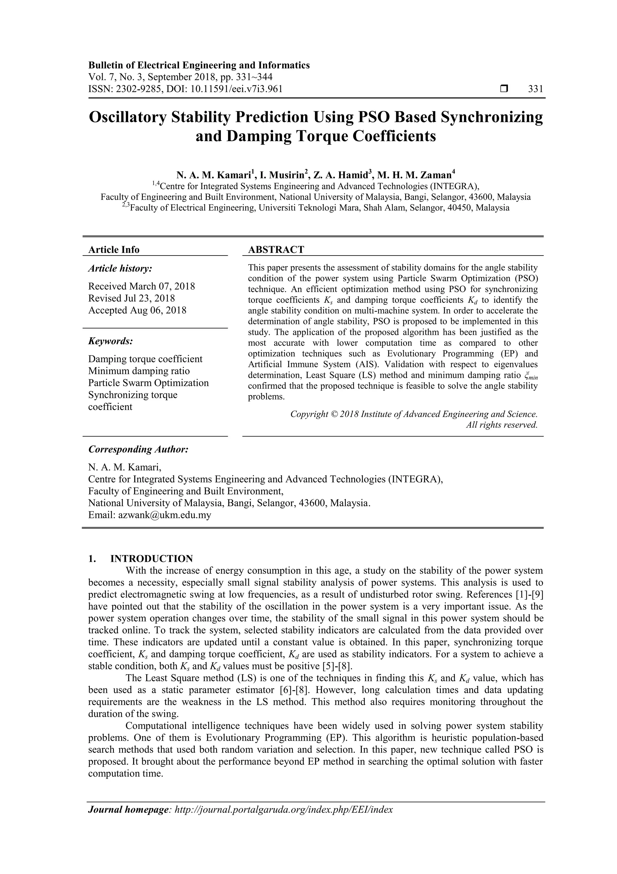 Oscillatory Stability Prediction Using PSO Based Synchronizing and Damping Torque Coefficients | PDF