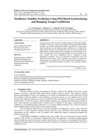 Oscillatory Stability Prediction Using PSO Based Synchronizing and Damping Torque Coefficients | PDF