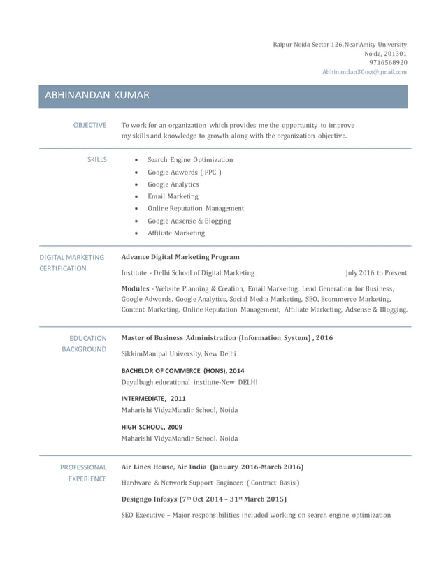 Abhinandan kumar Resume | DOCX