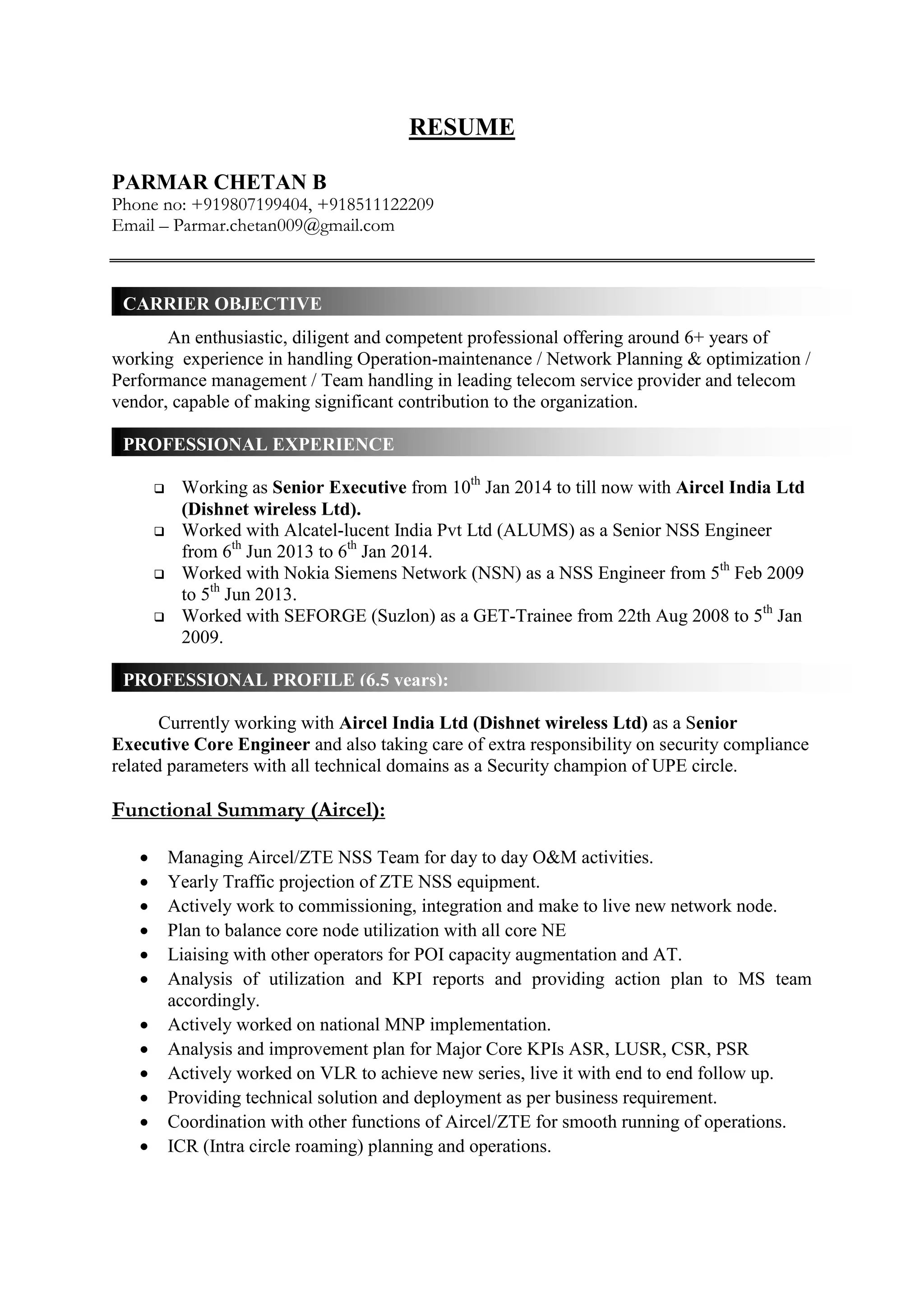 Chetan Parmar_Aircel (1) | PDF | Telecommunications Industry | Industries