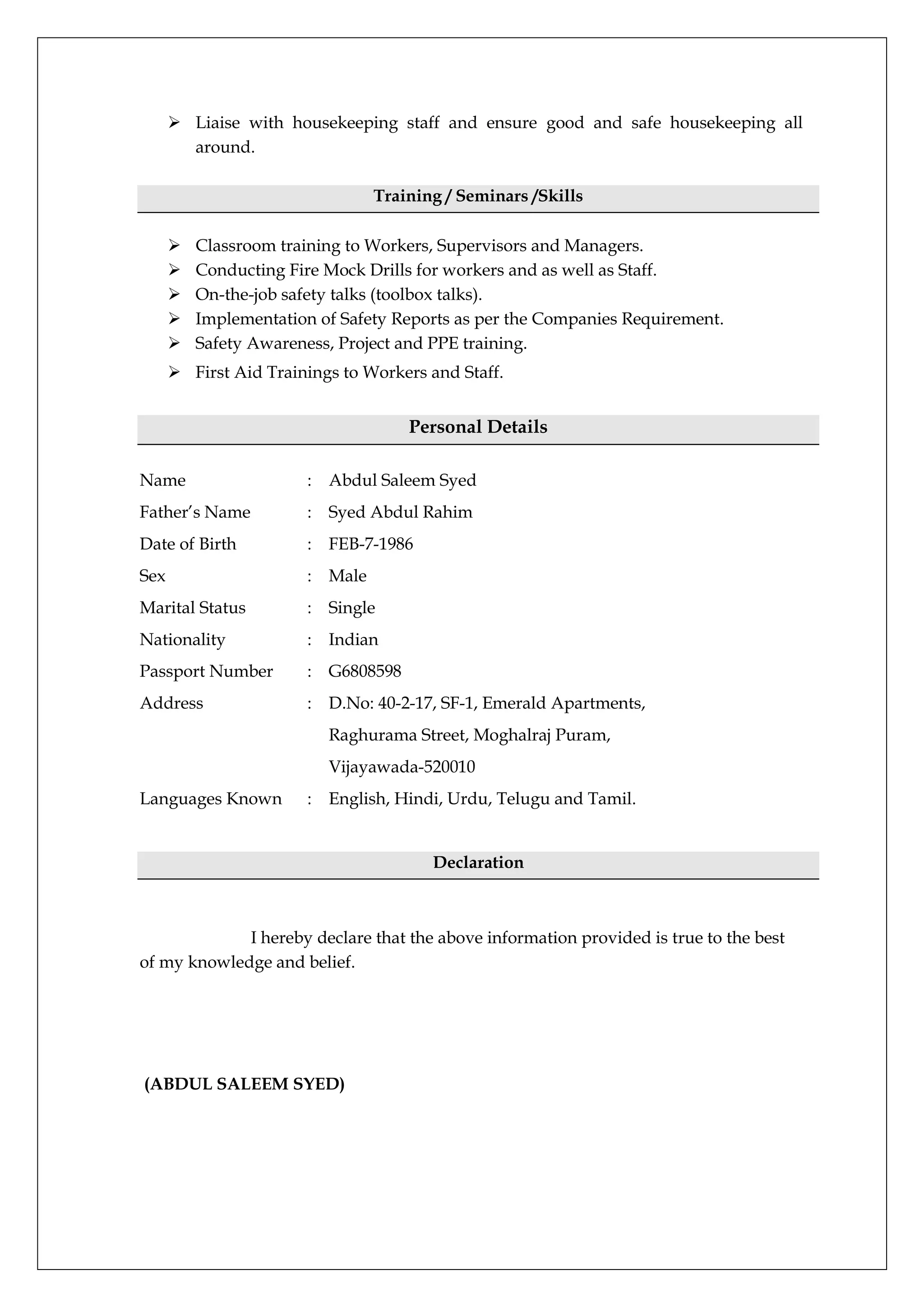 Saleem Resume-EHS | PDF