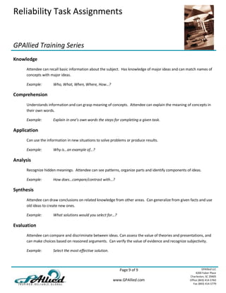 Reliability Tasks - Maintenance Engr, Reliability Engr, Maintenance Planner | PDF