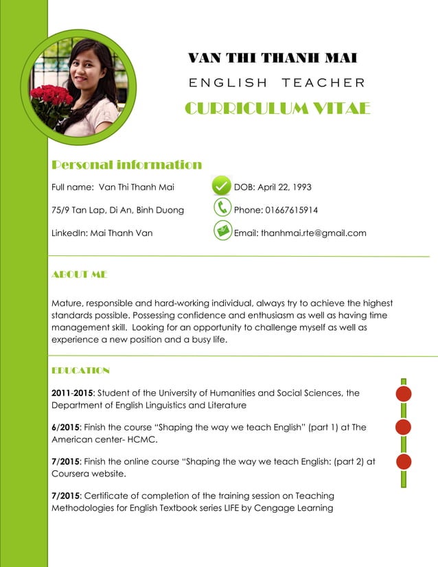 VAN THI THANH MAI- CV | PDF | Education
