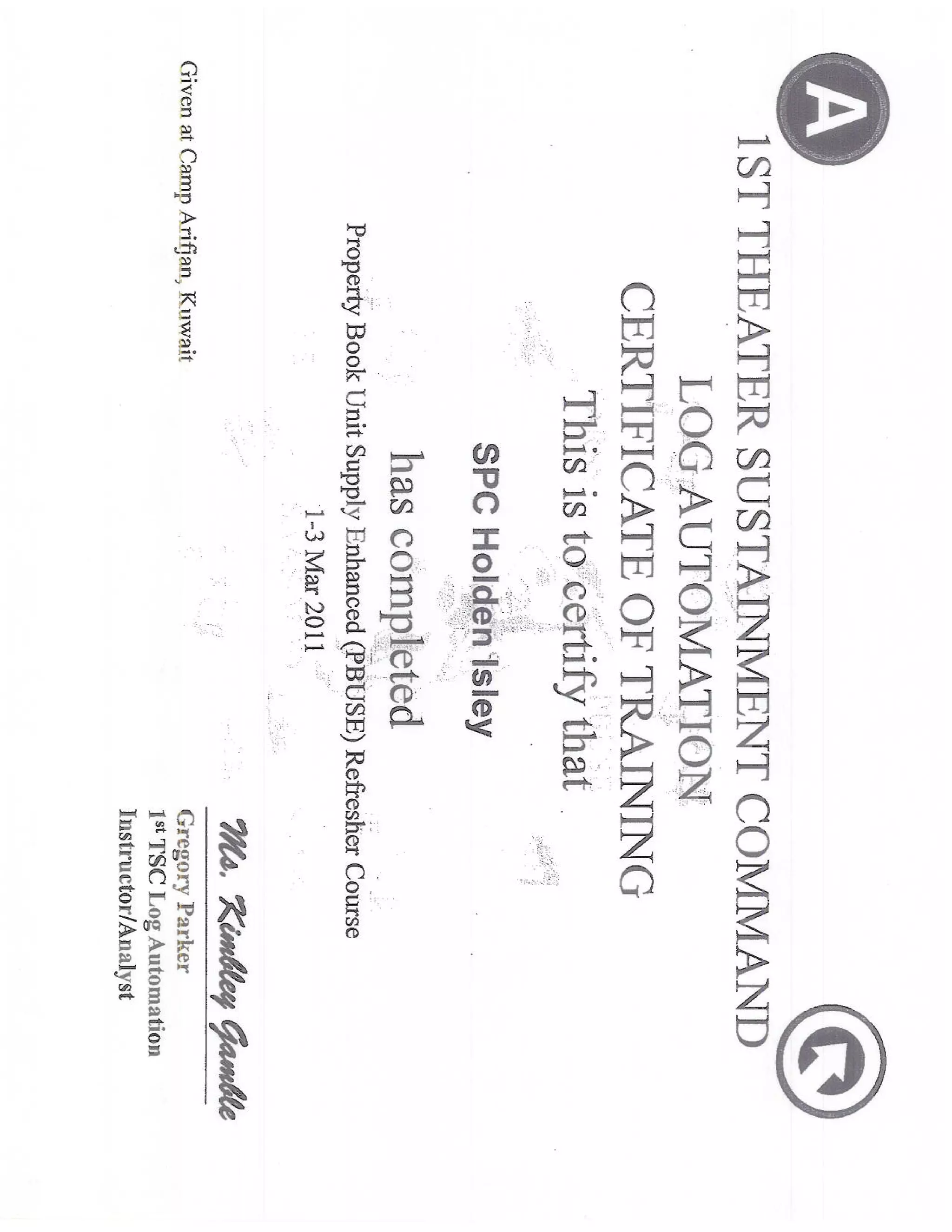 HOLDEN ISLEY PBUSE CERTIFICATE | PDF