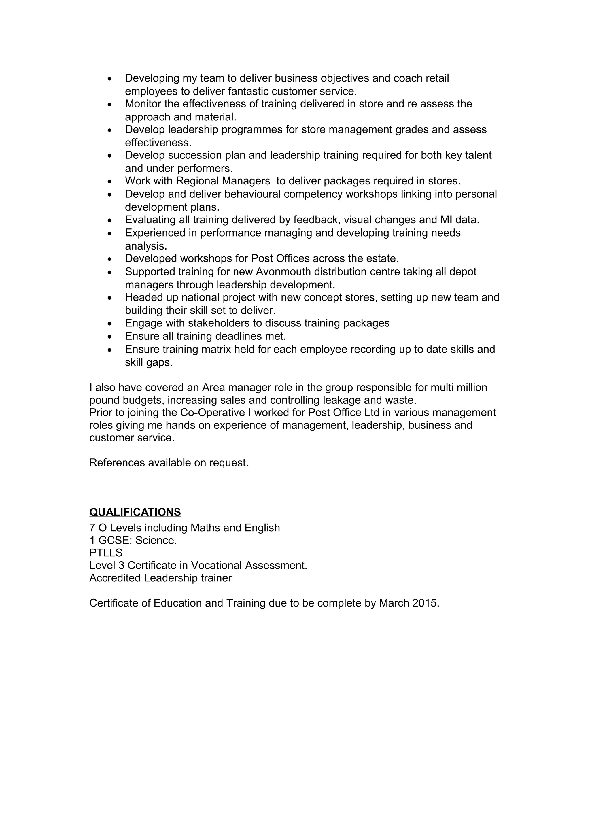 Alison Cole Training CV | DOC