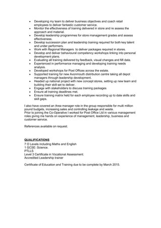 Alison Cole Training CV | DOC | Business Administration | Business