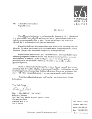 Crystal Romero Letter of Rec | PDF