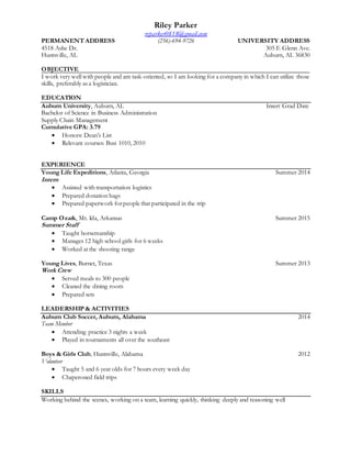 Riley Parker- Harbert Standard Resume Template | PDF