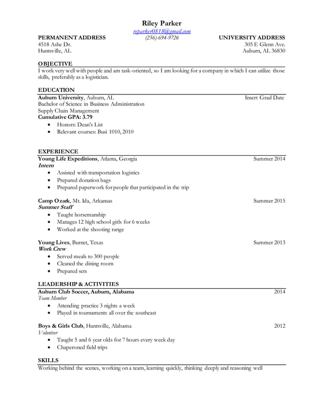 Riley Parker- Harbert Standard Resume Template | PDF