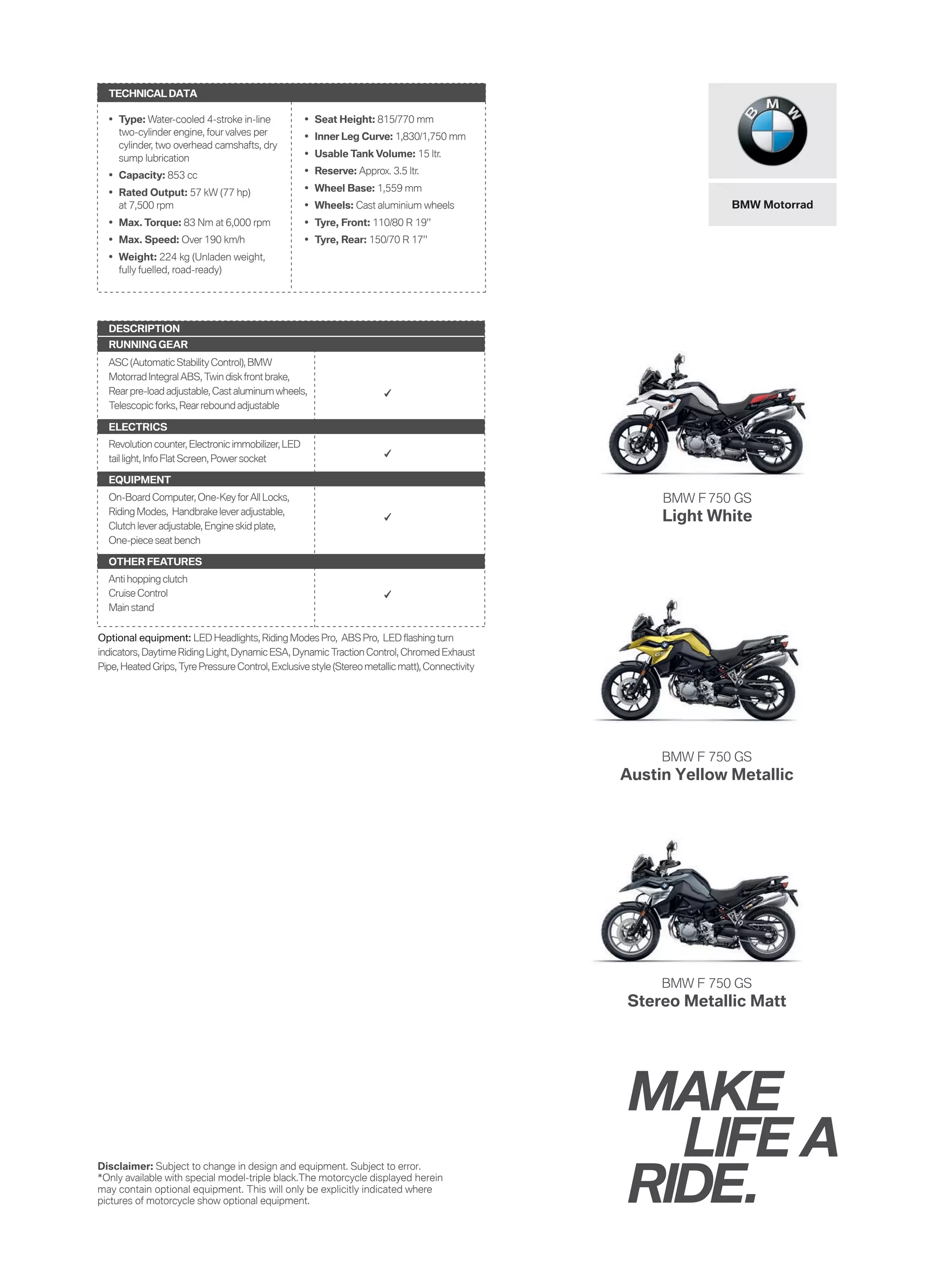 BMW 750 GS Specs India | PDF