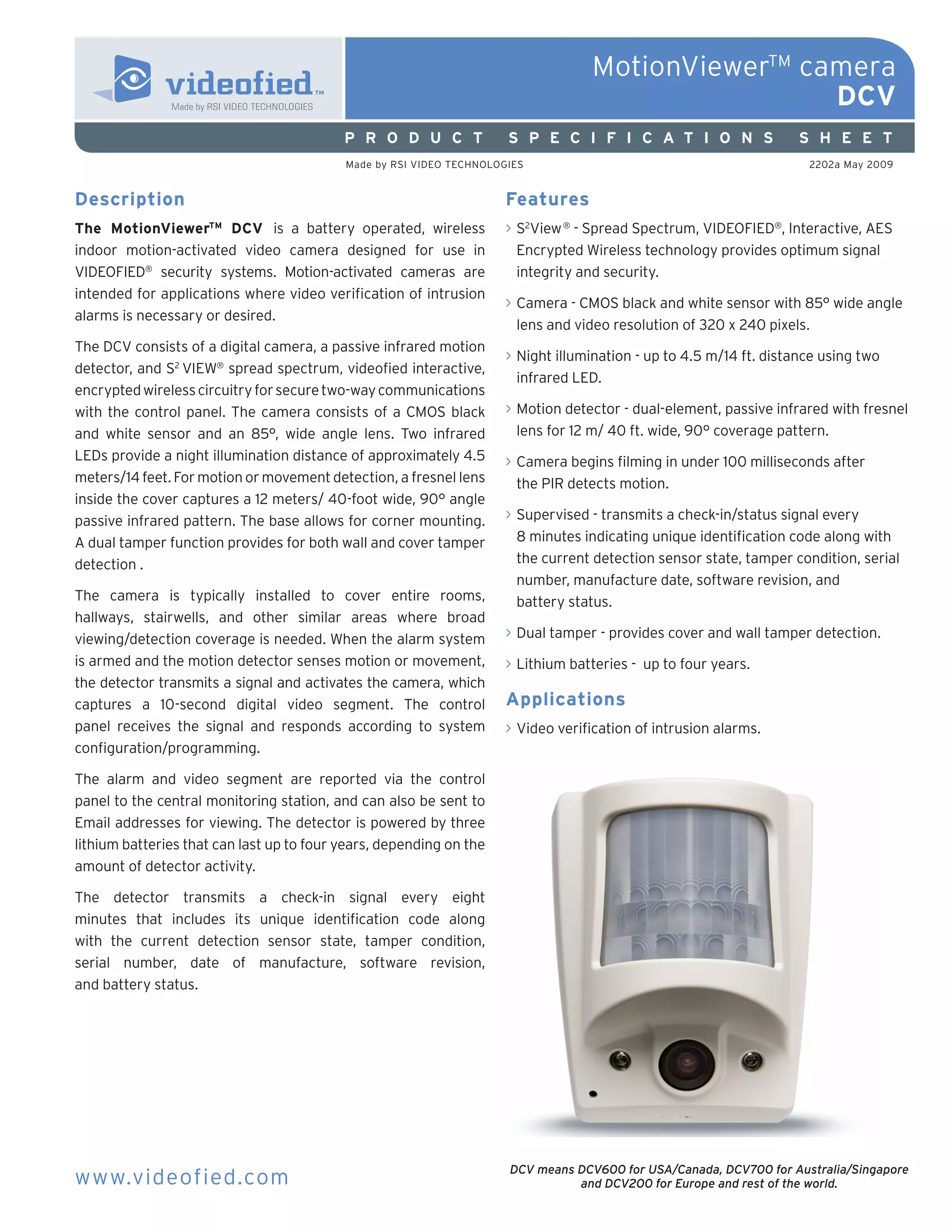 02 a pcam dcv specification sheet | PDF