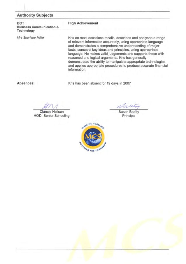 Year 12 Exit Statement | PDF