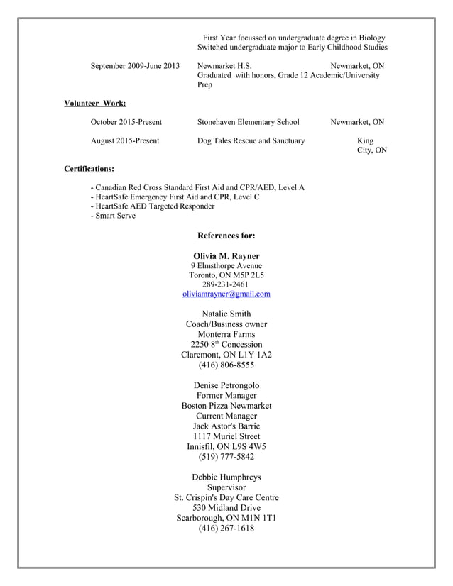 Olivia-Rayner-Resume-2016 | PDF