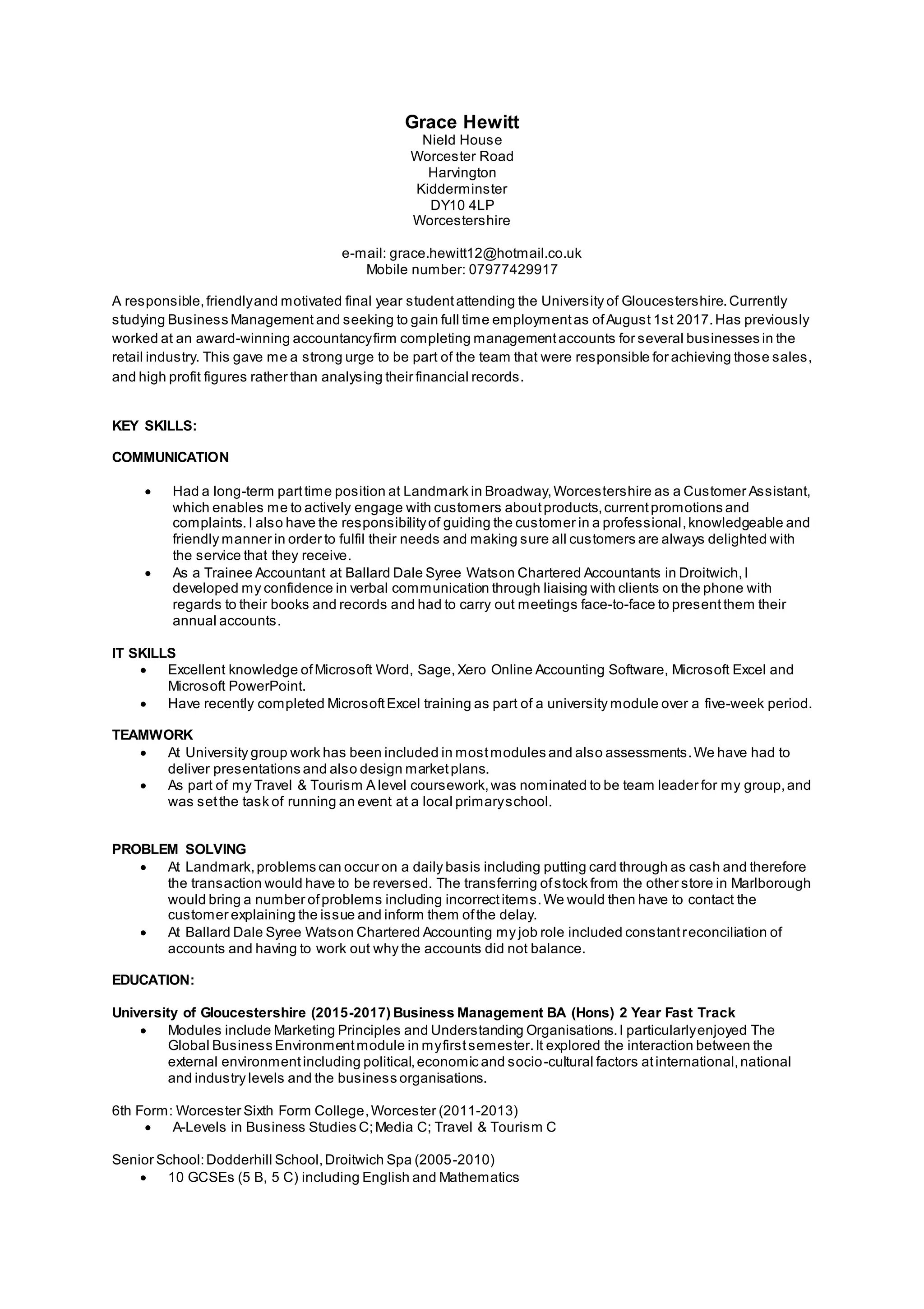 Grace Hewitt CV 2017 | DOCX