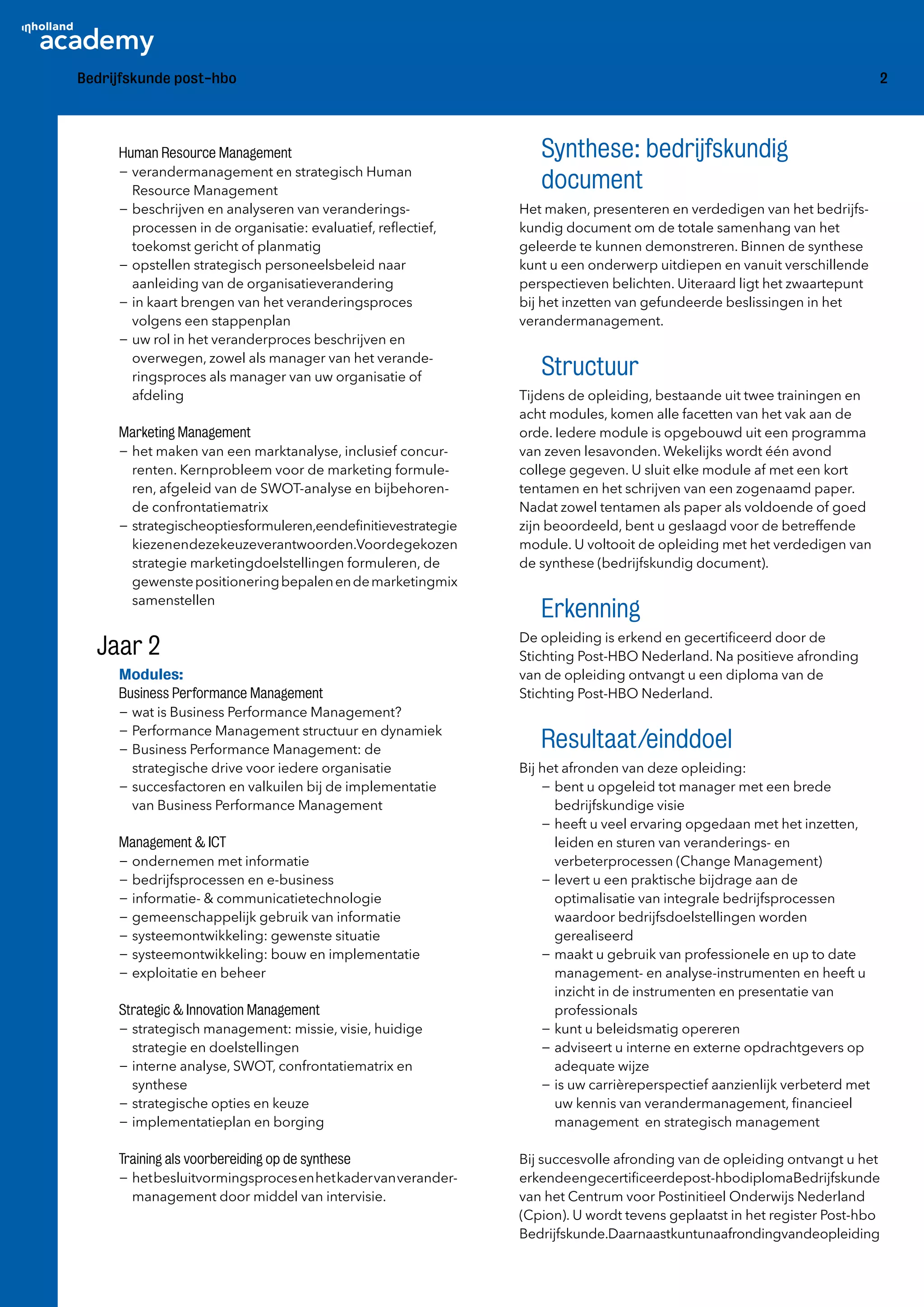 Bedrijfskunde post-hbo | PDF