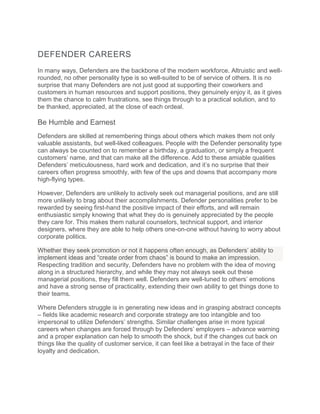 16P Personality DEFENDER CAREERS | PDF