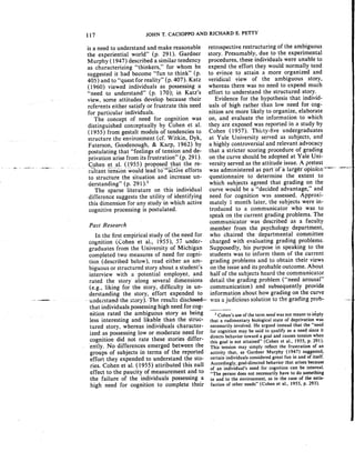 The Need for Cognition by John T. Cacioppo, and Richard E. Petty | PDF