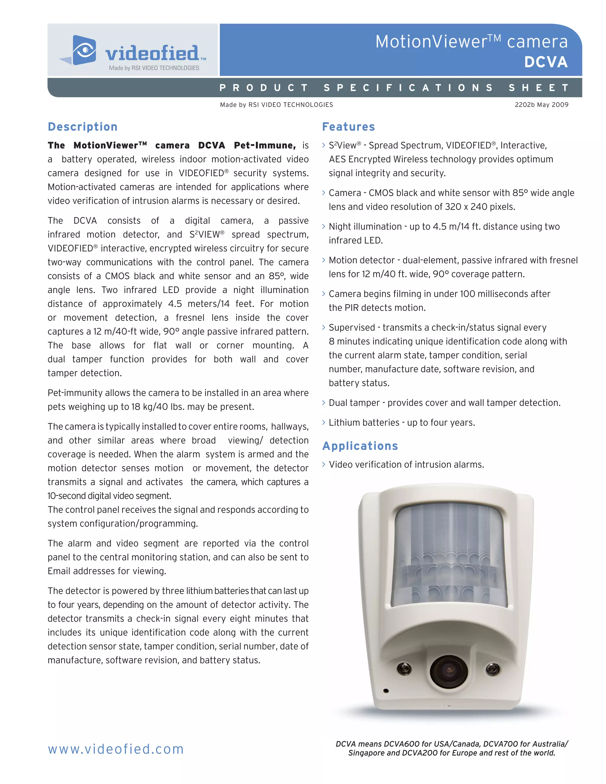 02 b pcam dcva specification sheet | PDF