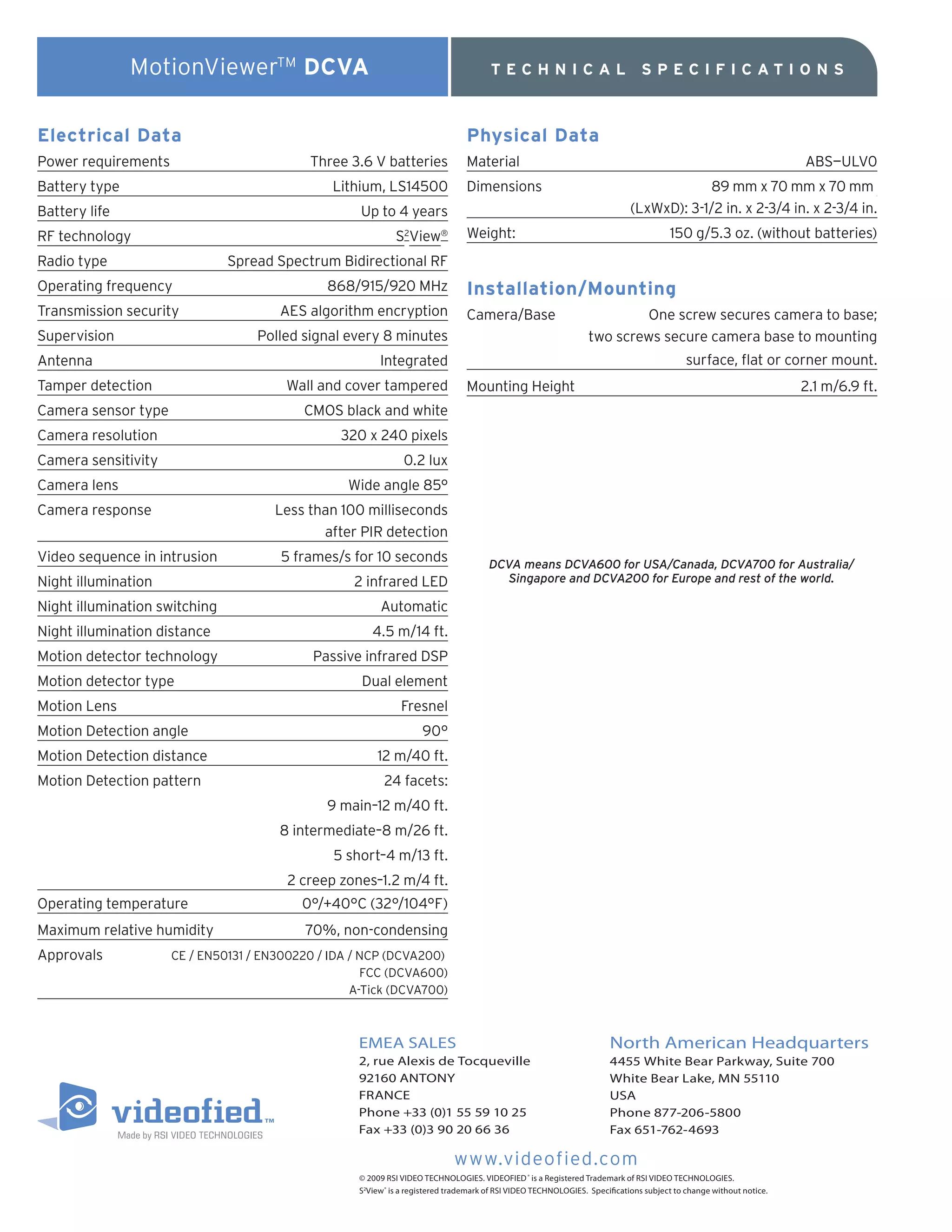 02 b pcam dcva specification sheet | PDF
