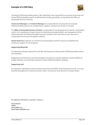 GRMSi - CSR Policy Example | PDF