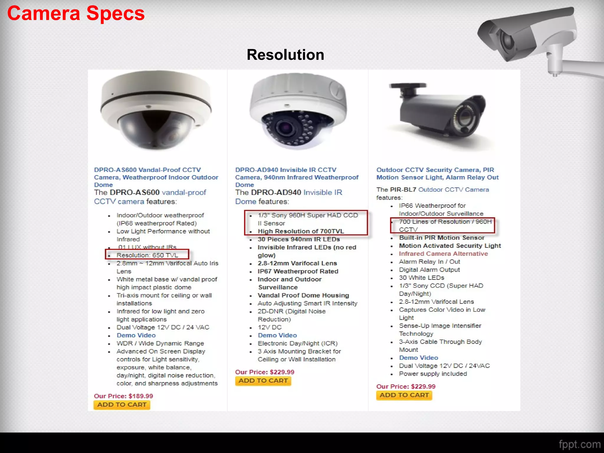 02 cctv camera specification | PPT | Photography | Arts and Crafts