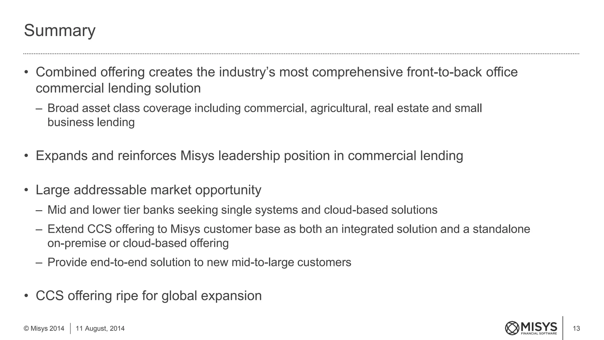 Misys acquires Custom Credit Systems, a leading provider of credit ...