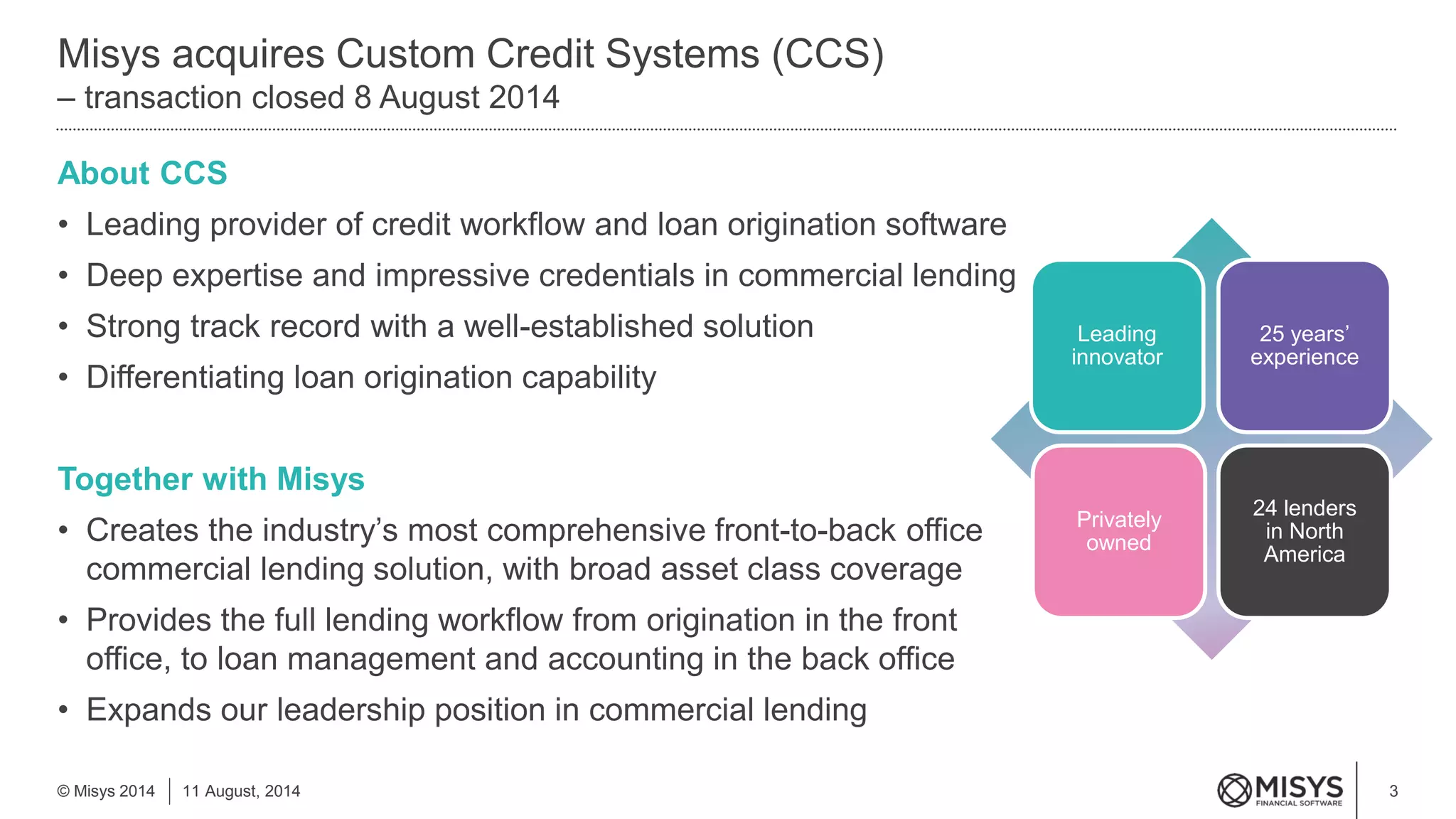 Misys acquires Custom Credit Systems, a leading provider of credit ...