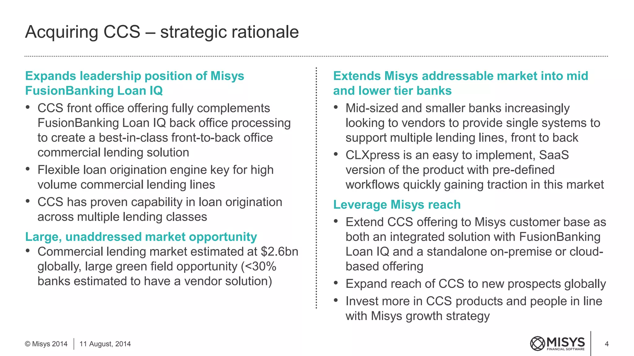 Misys acquires Custom Credit Systems, a leading provider of credit ...