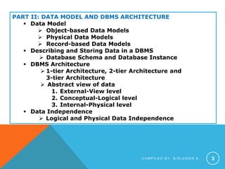 02 CHAPTER ONE PART II - DATA MODEL AND DBMS ARCHITECTURE.pptx | Databases | Computer Software ...