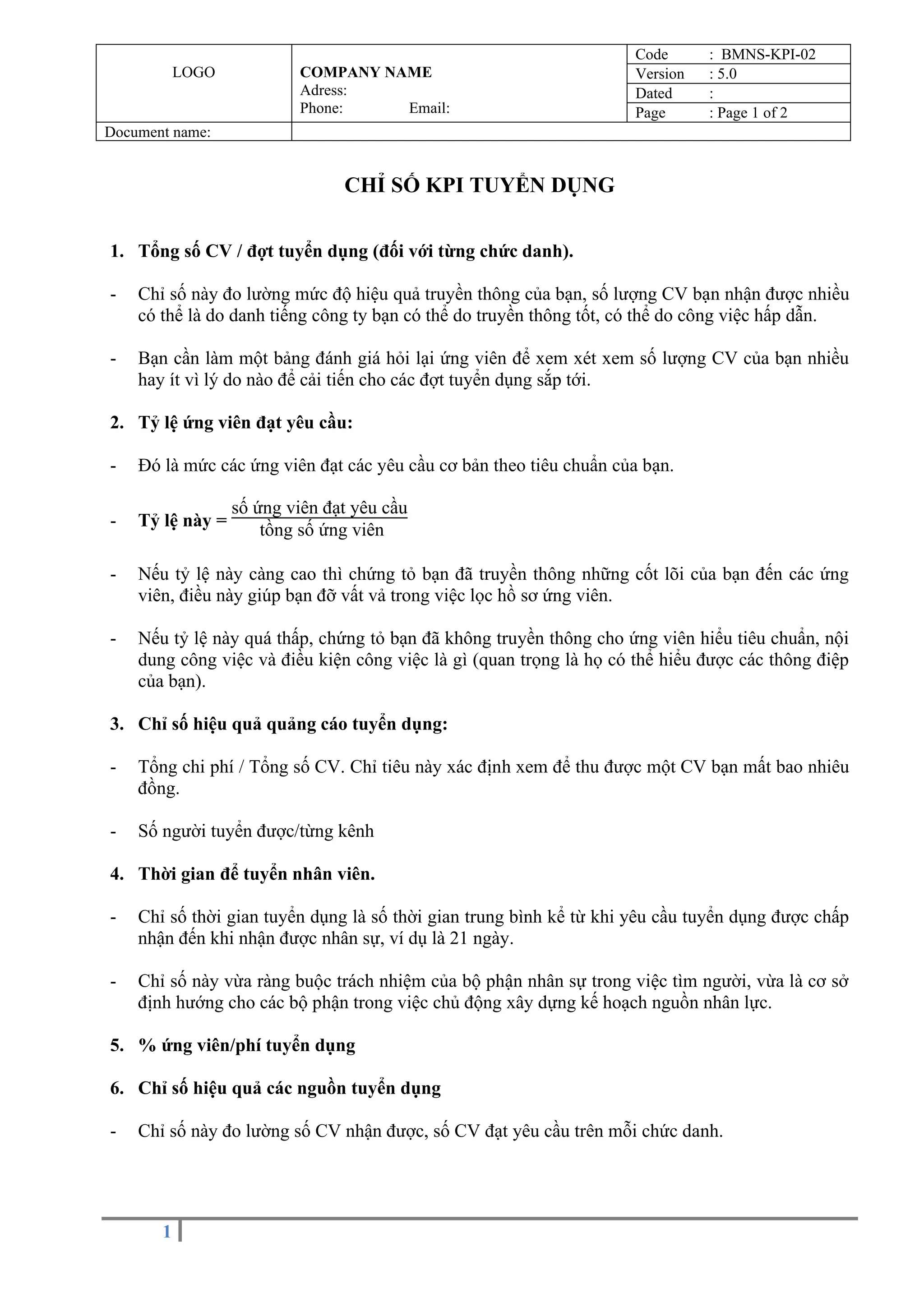 02 CHI SO TUYEN DUNG | PDF