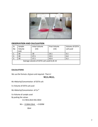 Estimation of Calcium in Fish Pond water by Complexometric Method | DOCX