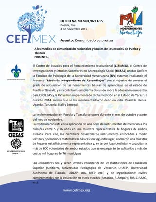 Comunicado de prensa - Levantamiento de Medición Independiente de ...