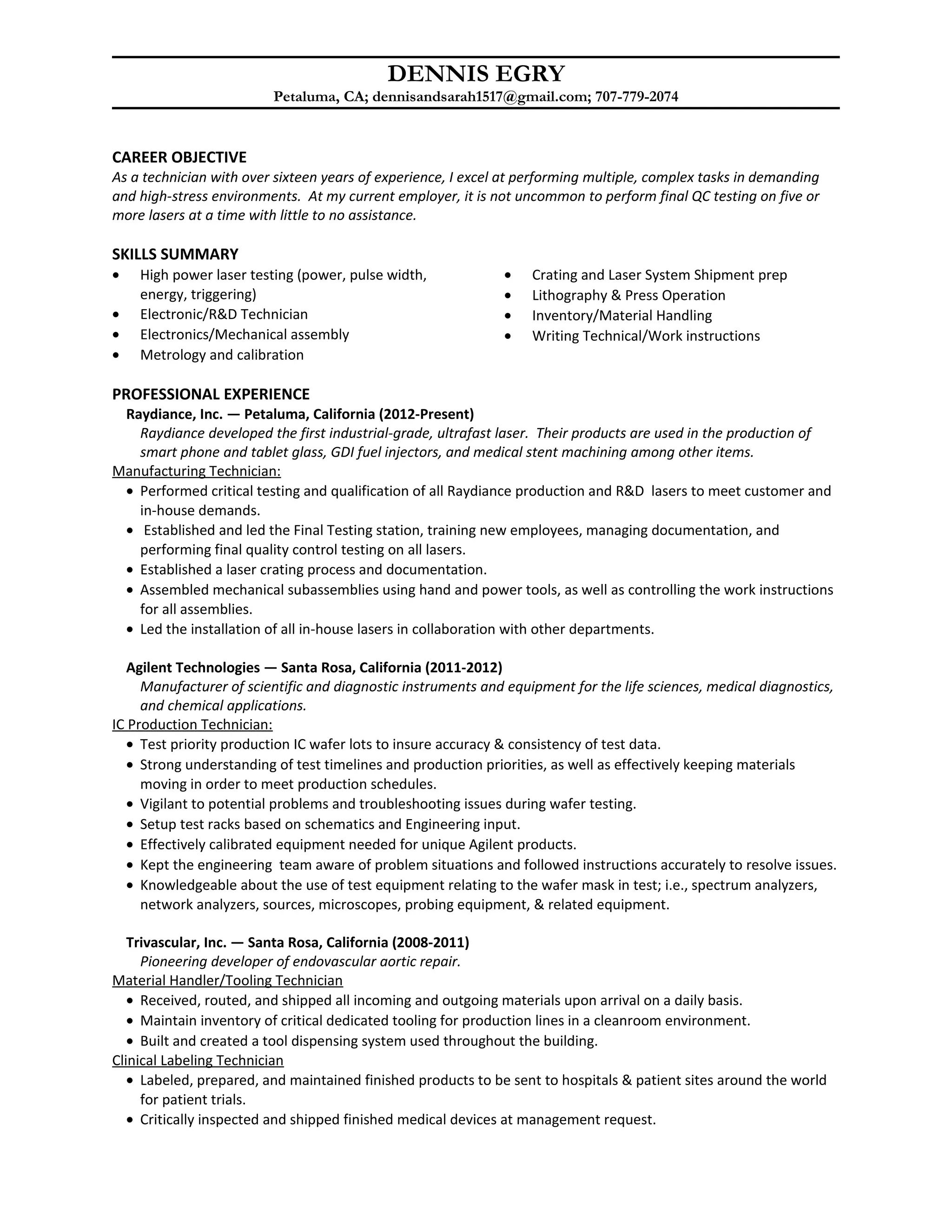 Dennis Egry - Resume - 2015(2) | PDF