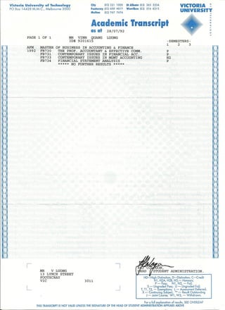 Victoria Uni transcript | PDF