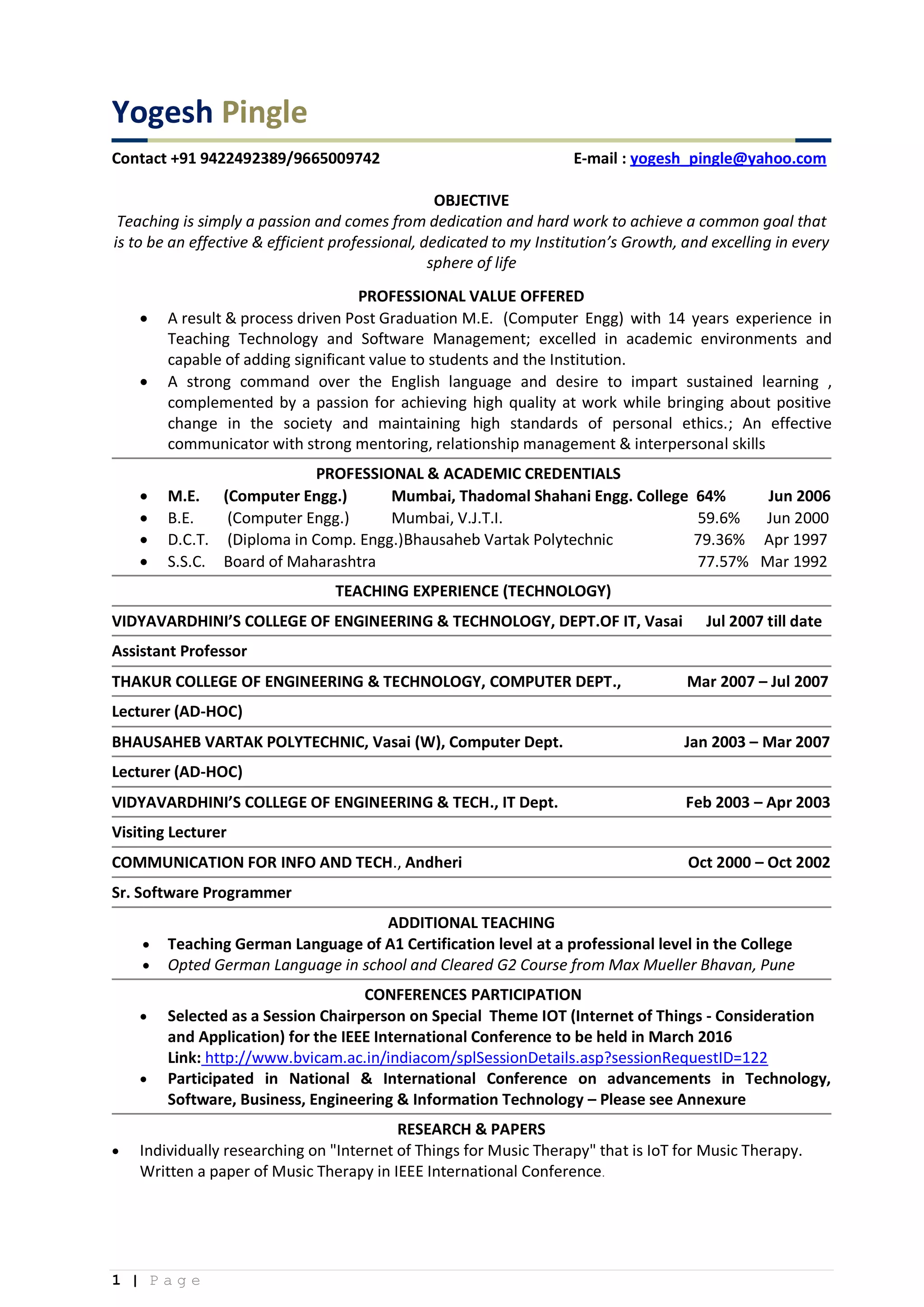 Yogesh_Pingle Resume | PDF