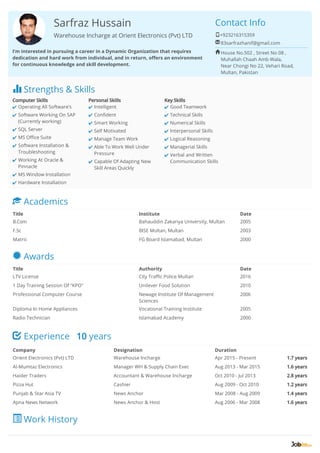Sarfraz CV Standard | PDF