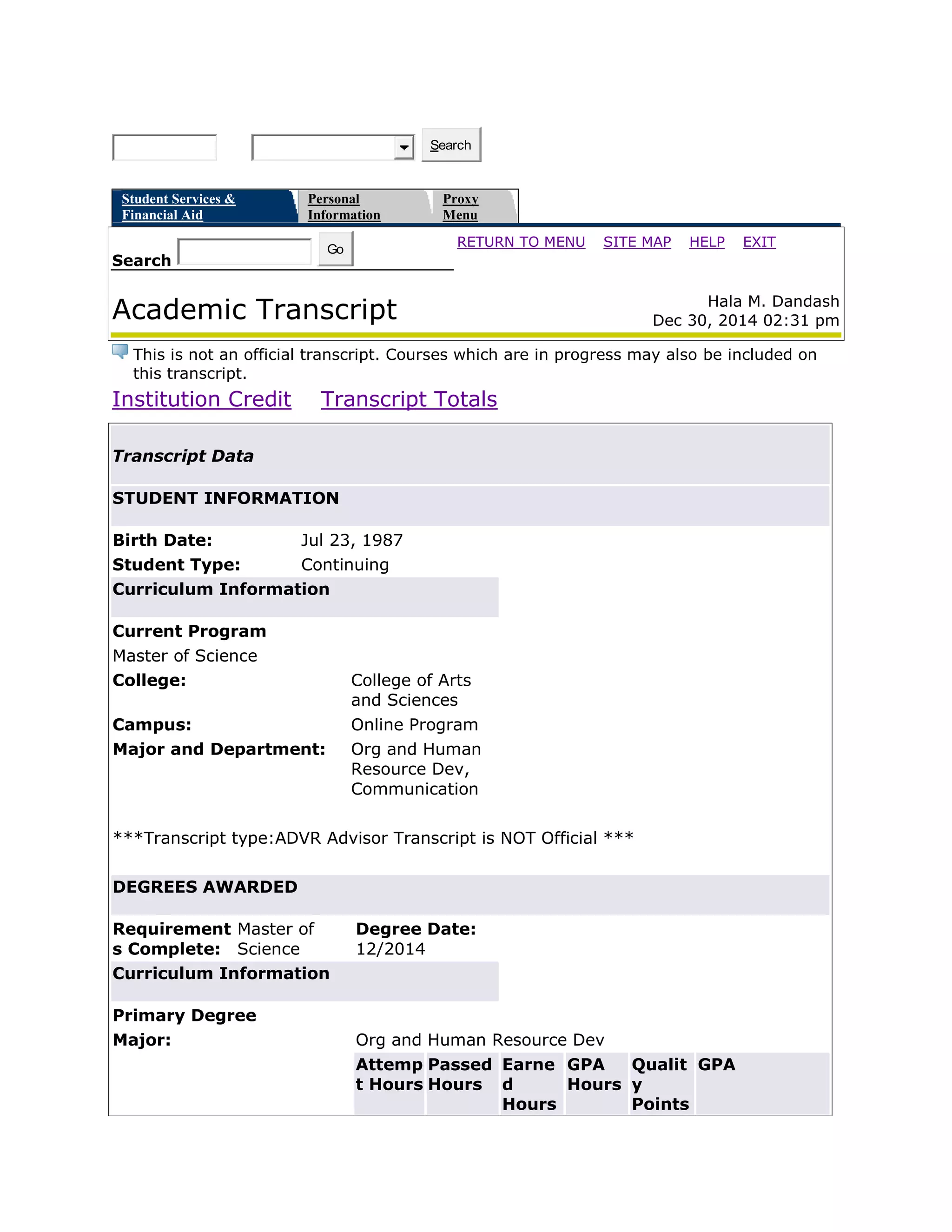 ACU transcript | PDF