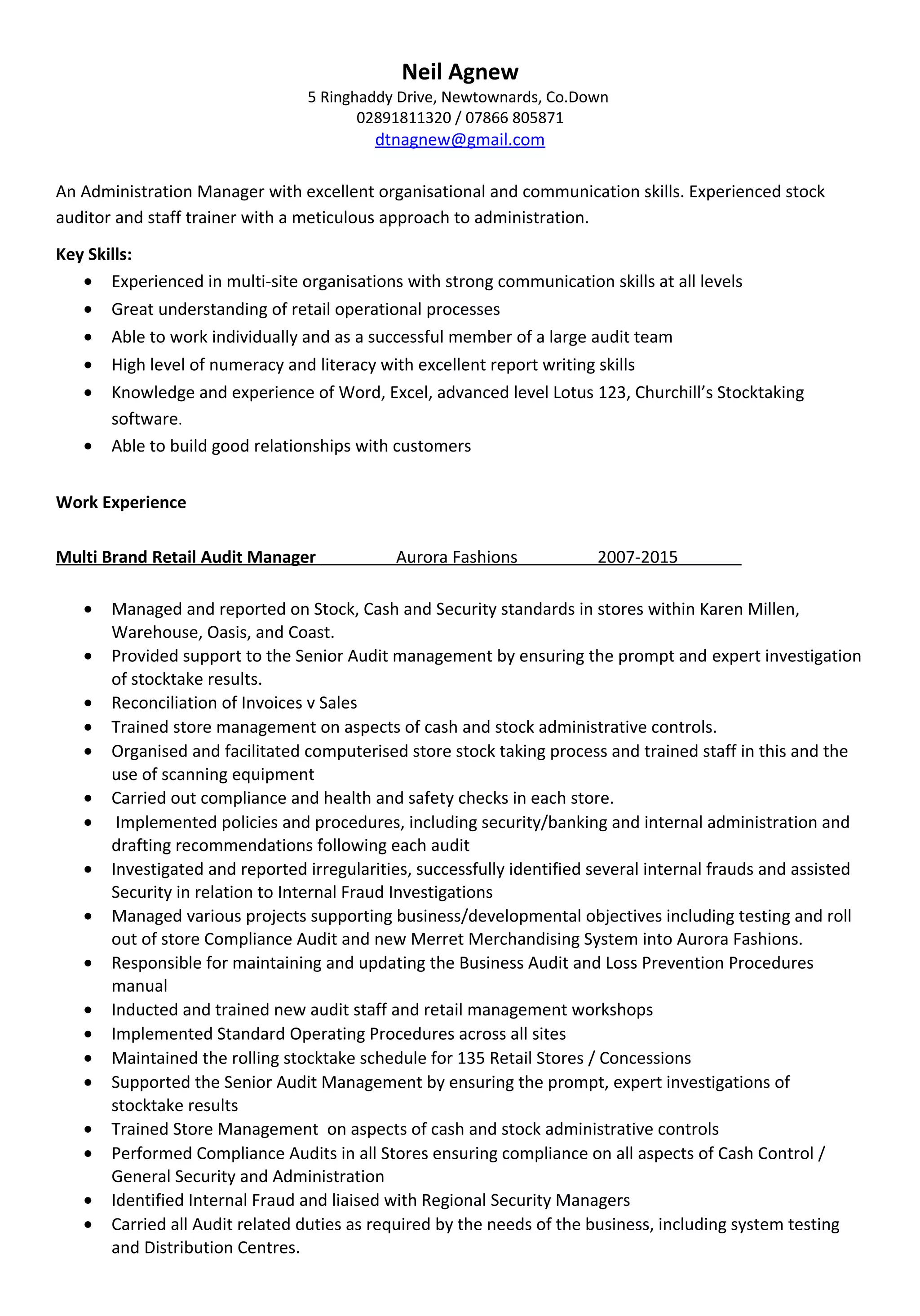 NEIL AGNEW CV 14.03.15