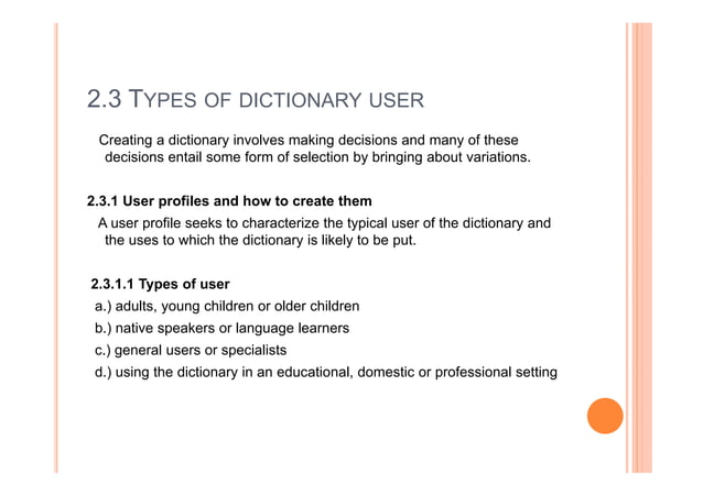 dictionary types and dictionary users | PDF